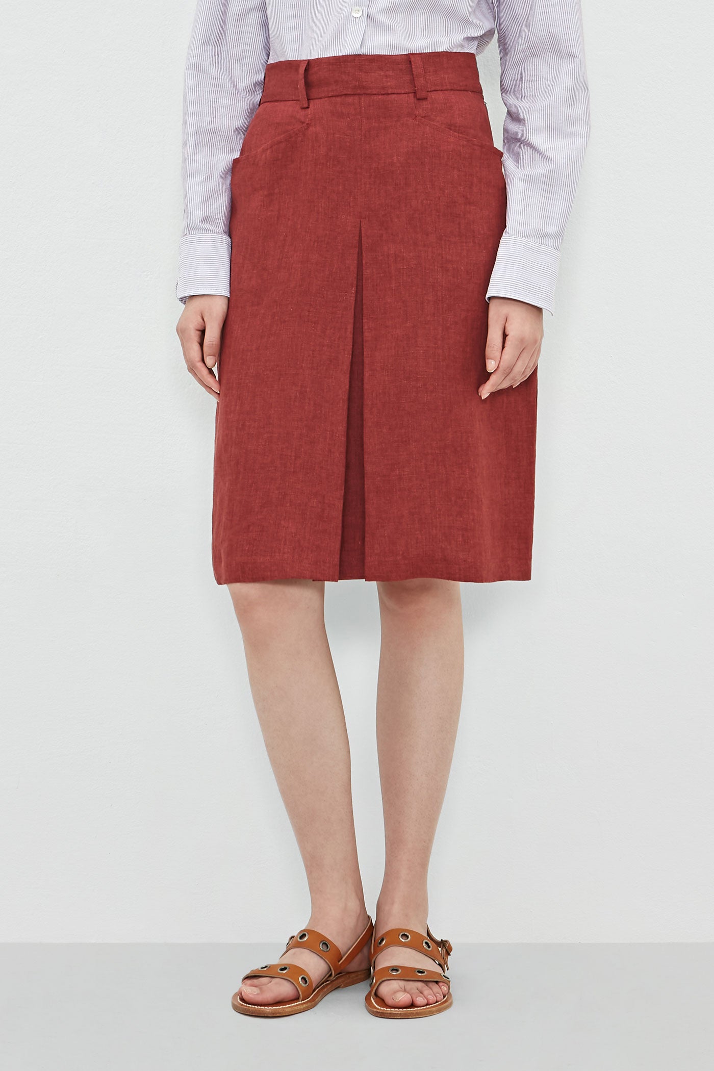 REGINA - Délavé flared linen midi skirt - ruggine – Massimo Alba