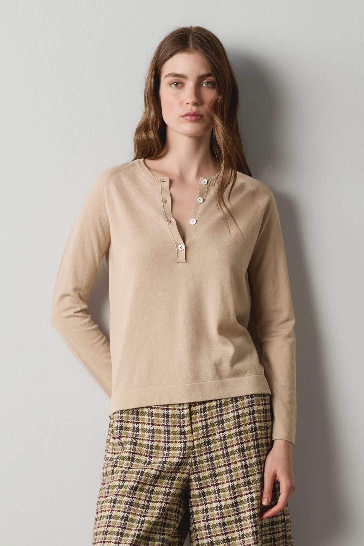 GIULIA - Wool cotton sweater - warm sand – Massimo Alba